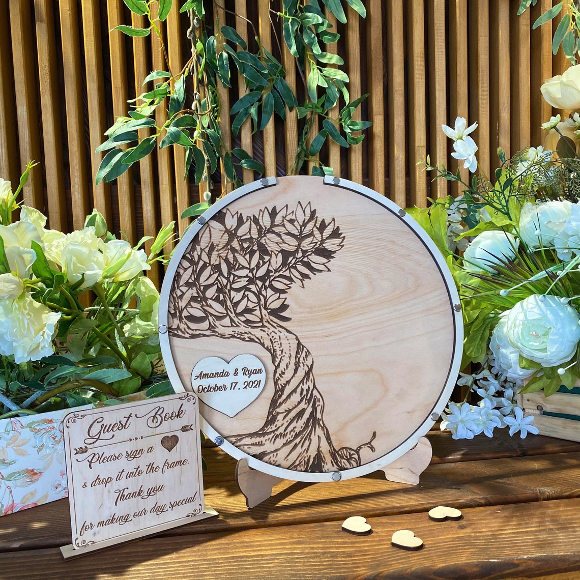 Wooden Family Tree Wedding Guest Book Alternativerustic - Etsy