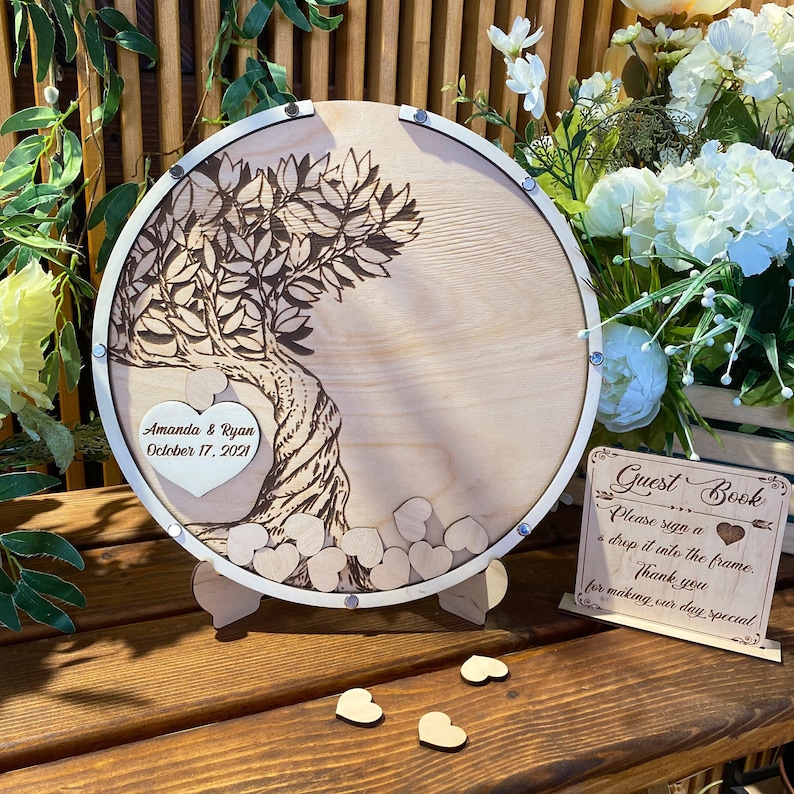 Wooden Family Tree Wedding Guest Book Alternativerustic - Etsy