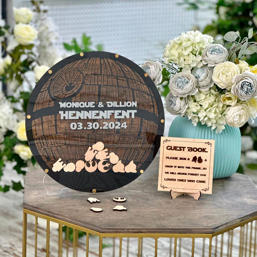 Death Star Wedding Guest Book Alternative Star Wooden Wedding Guestbook ...