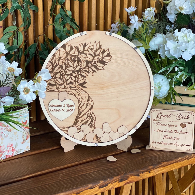 Wooden Family Tree Wedding Guest Book Alternativerustic - Etsy
