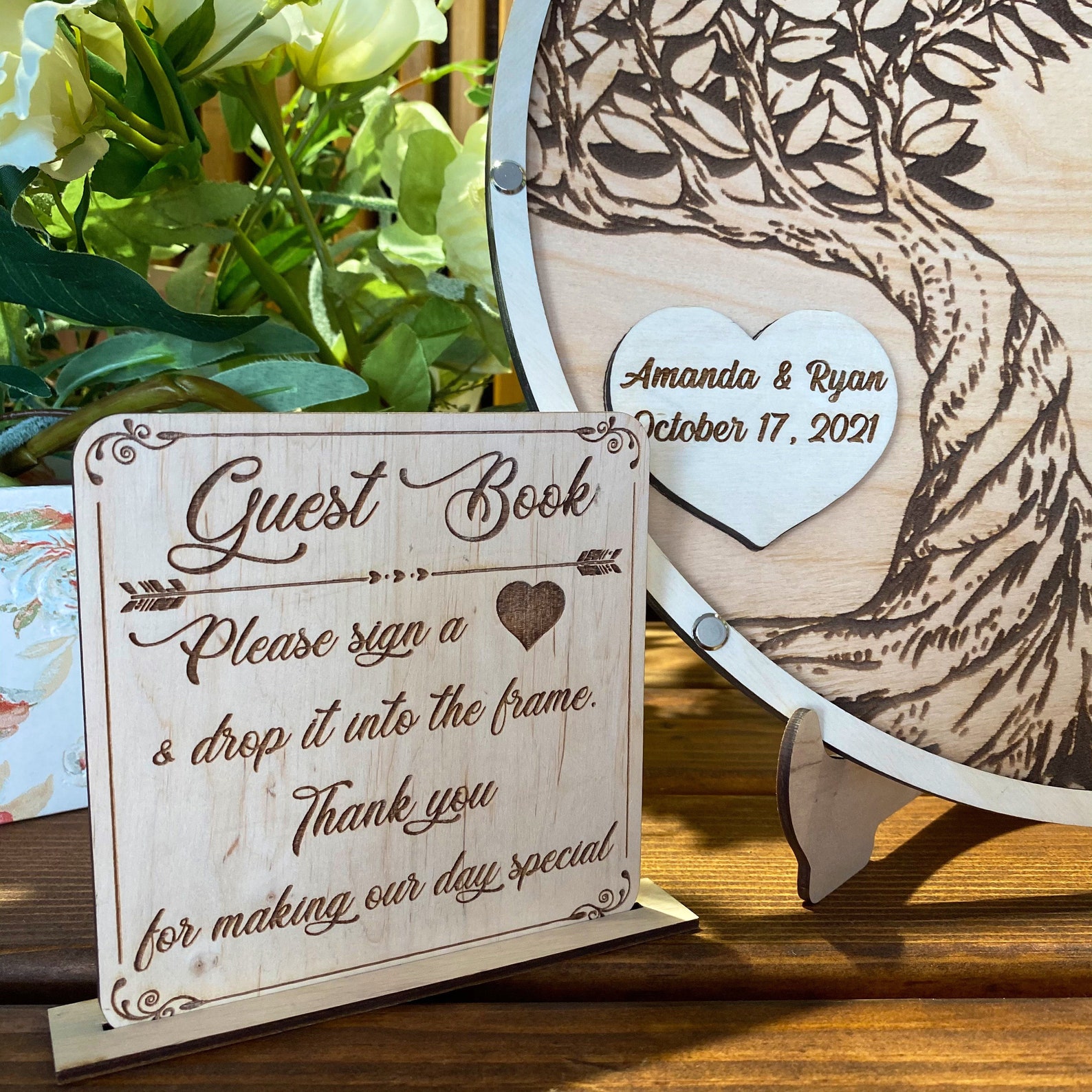 Wooden Family Tree Wedding Guest Book Alternativerustic - Etsy