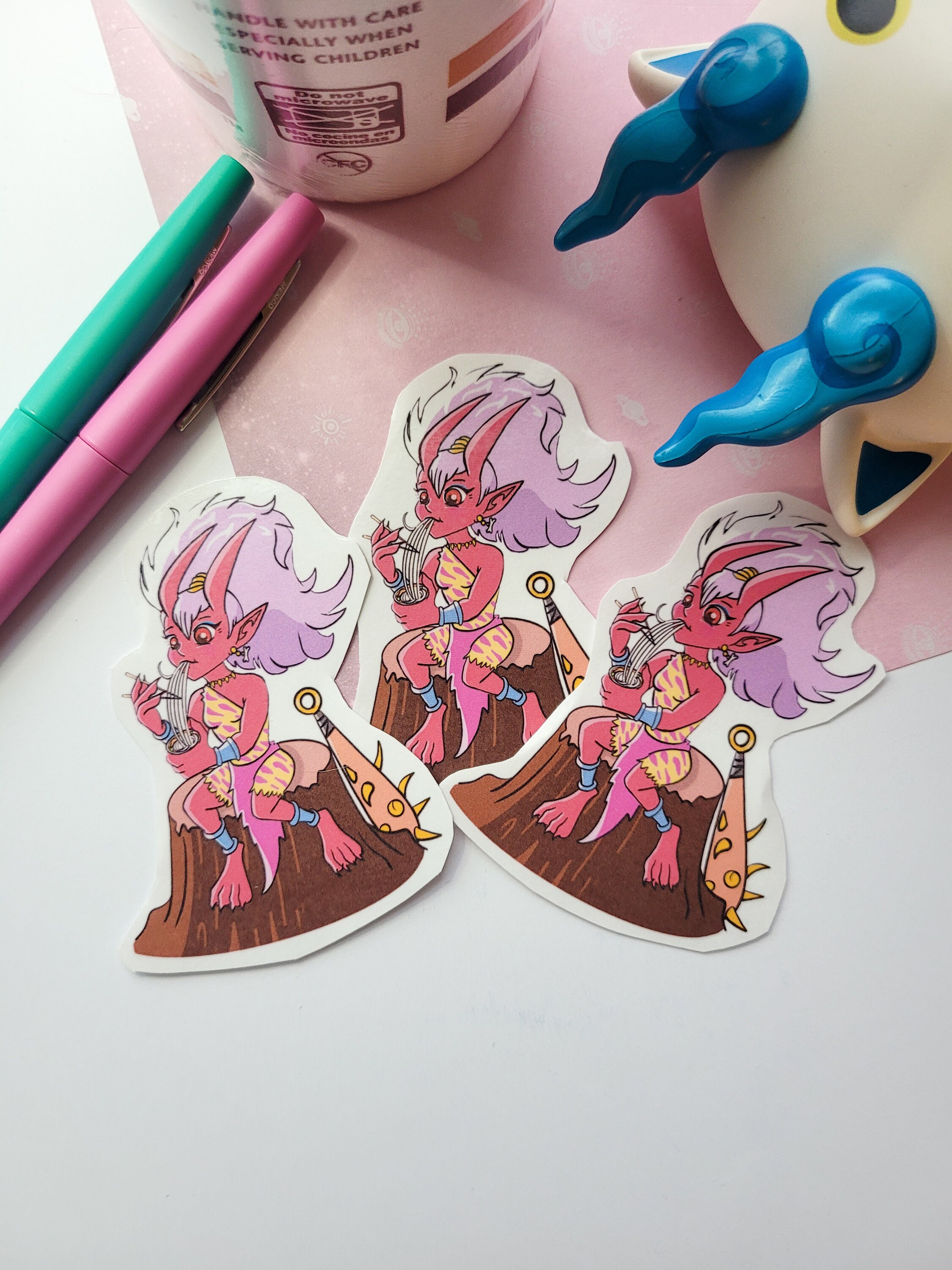 Cute Kawaii Oni Girl and Ramen Laminate Sticker | Etsy