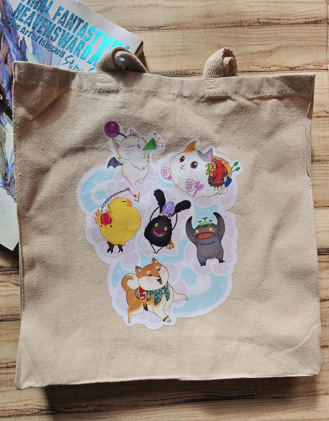 Final Fantasy 14 Cute Minions Vinyl on Canvas Tote Bag, Book Bag ...
