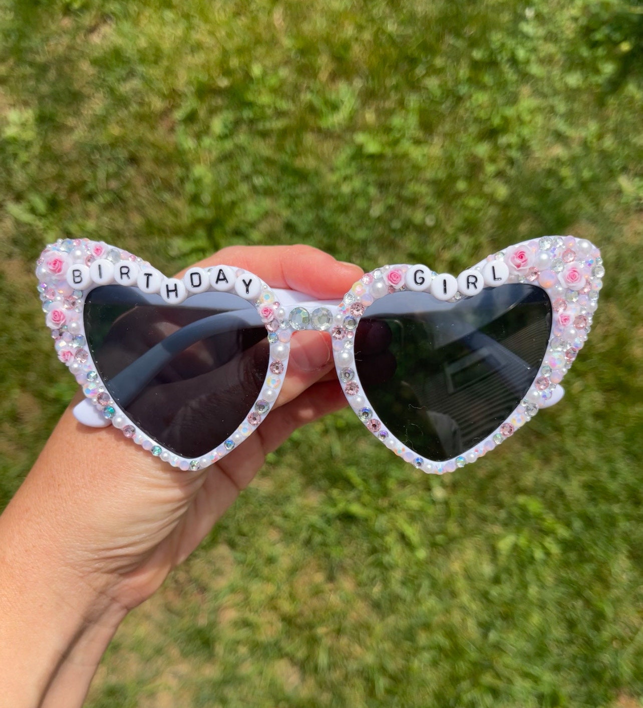 Rhinestone Heart Sunglasses: Hand-glued Birthday Girl Gems - Etsy