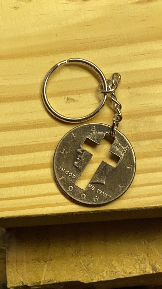 Handmade Coin Cross Keychain - Etsy