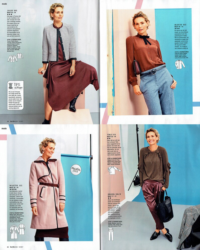 Burda Magazine 2017 December 12 Fall Winter Dutch Edition Blouse Skirt ...