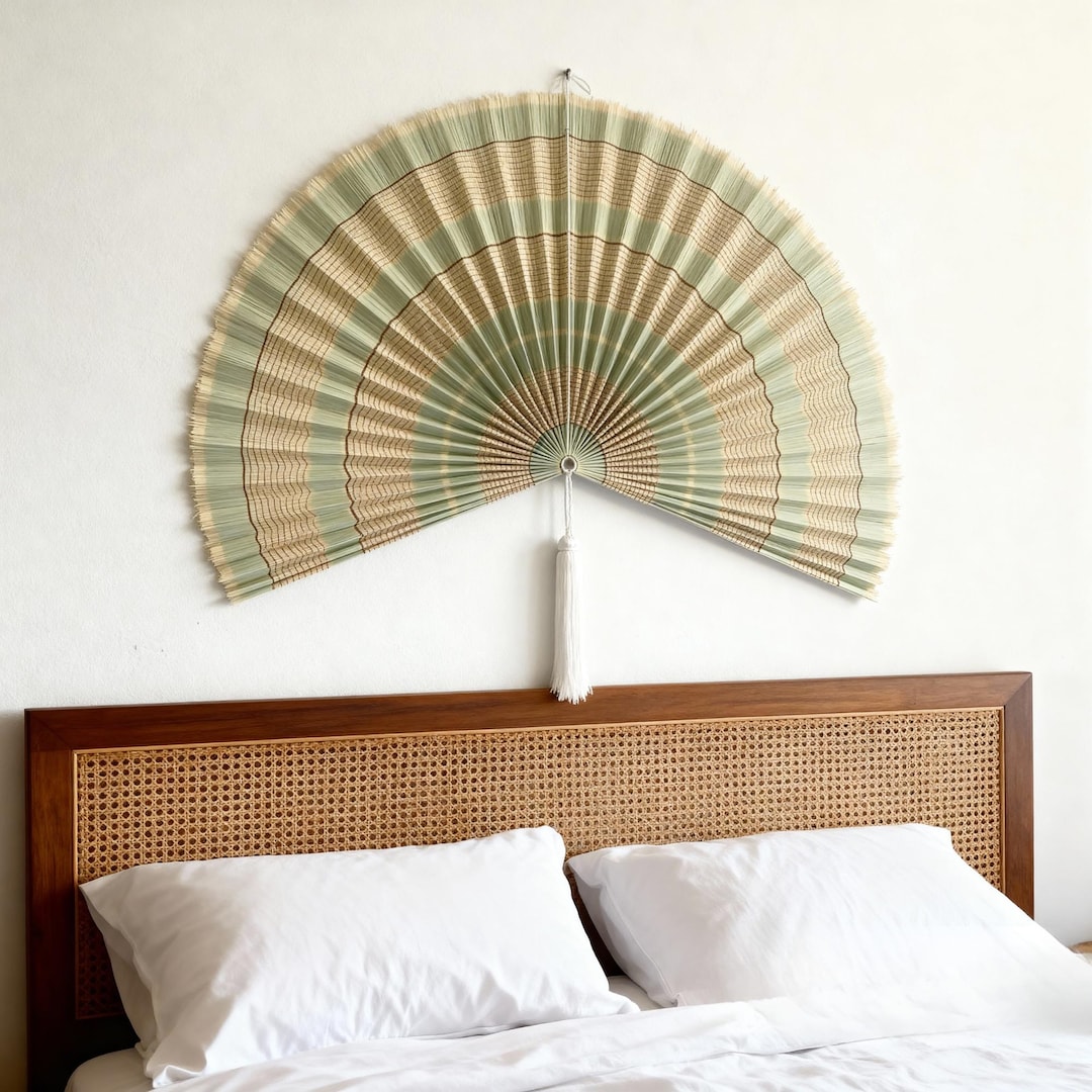 Bamboo Fan Wall Decor, Oversized Fan for Large Wall Decor, Handmade ...