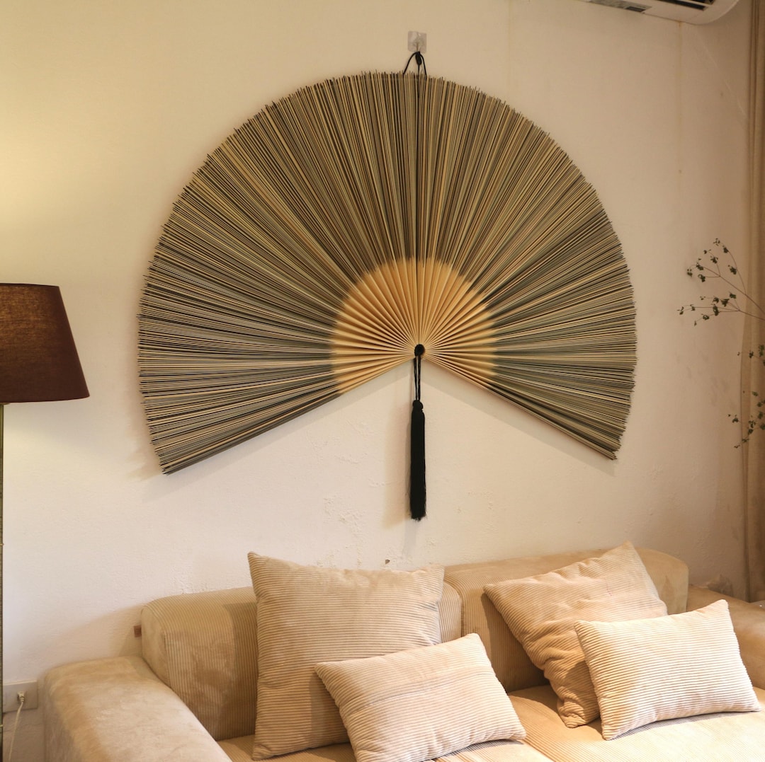 Bamboo Fan Wall Decor, Folding Fan Headboard, Oversized Fan for Large ...