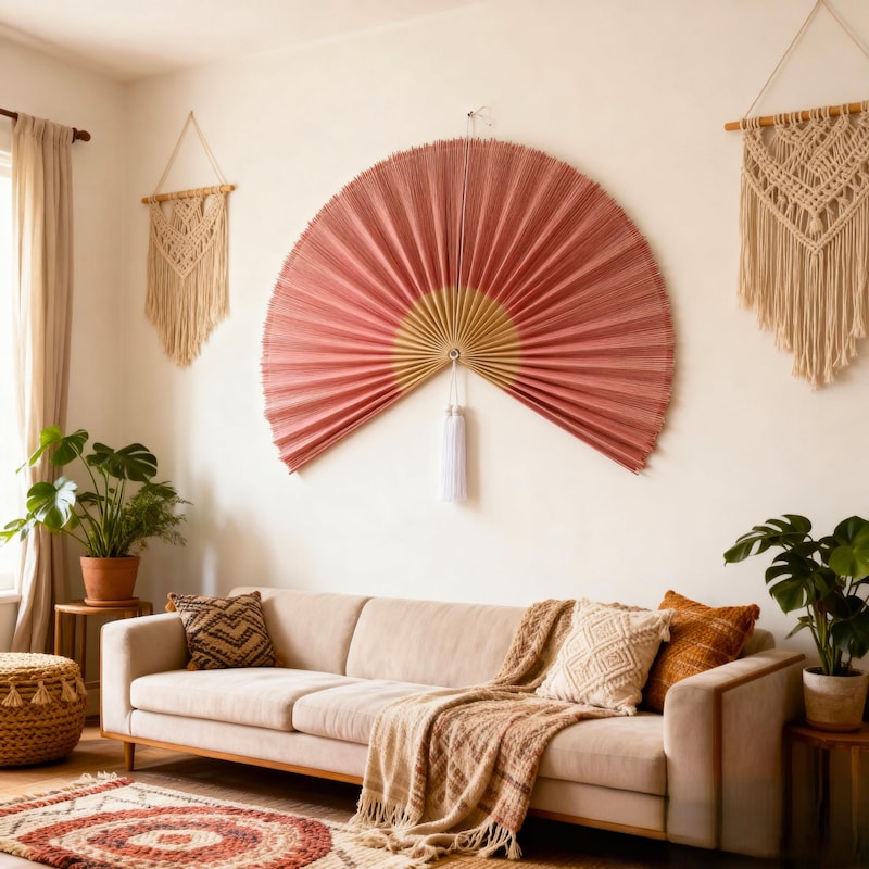 Pink Orange Wall Fan - Etsy