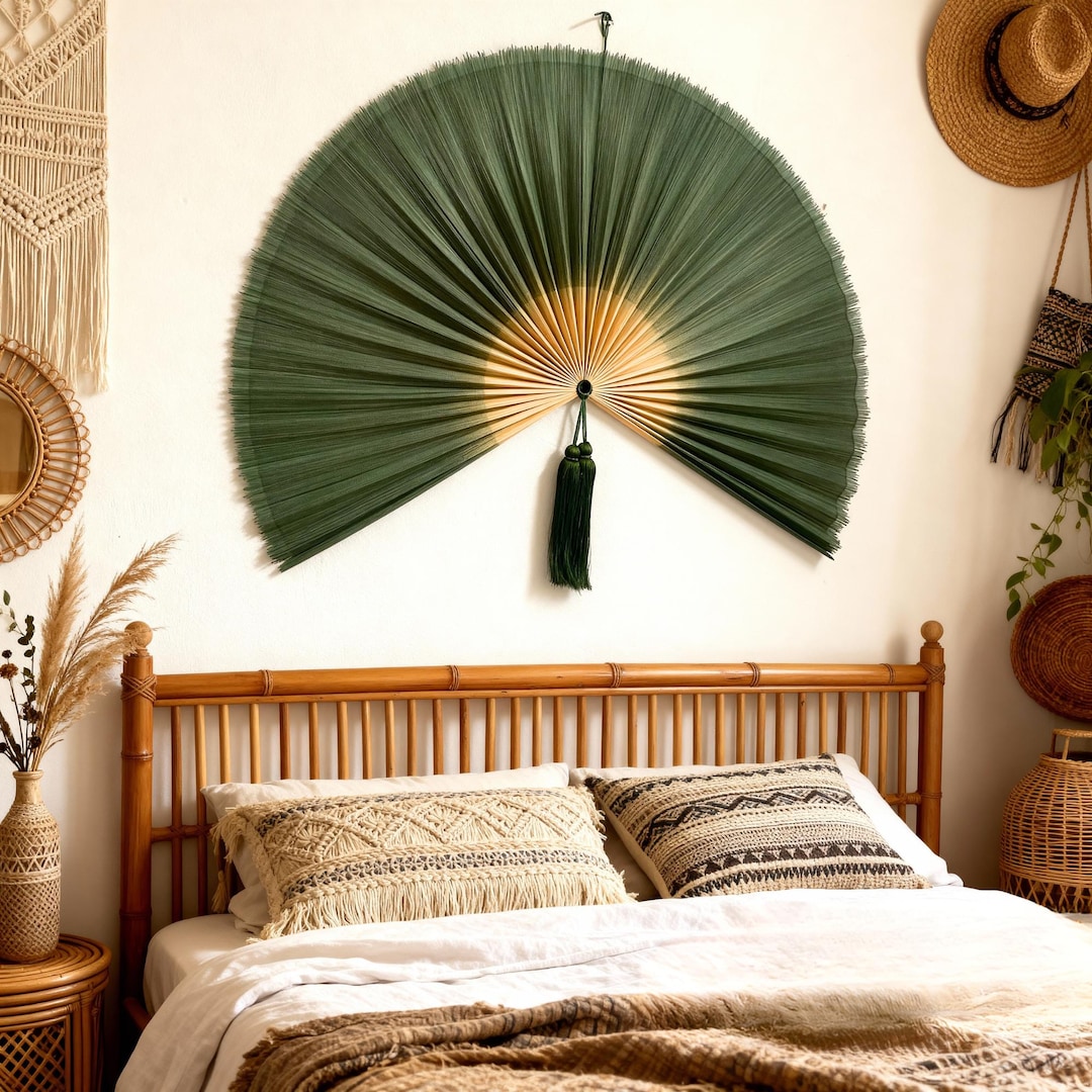 Oversized Bamboo Fan for Large Wall Decor, Folding Fan Headboard, Boho ...