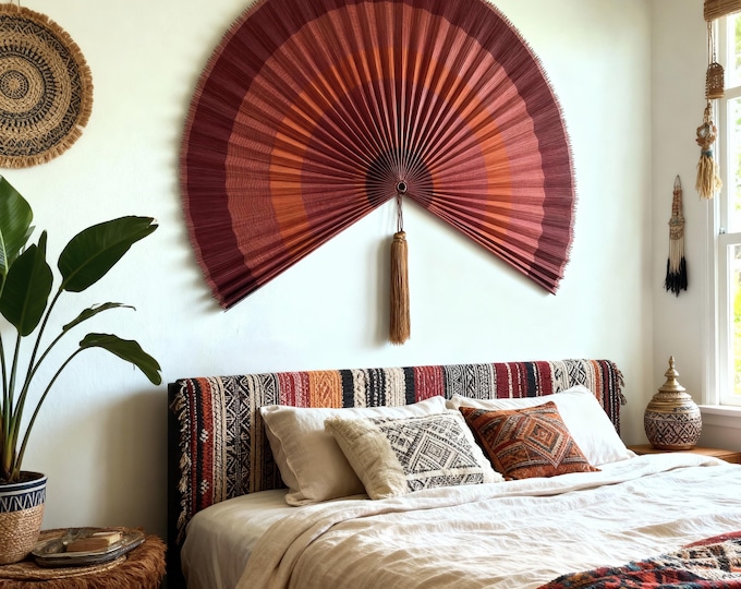 Bamboo Fan Wall Decor, Folding Fan Headboard, Boho Wall Decor, Boho ...