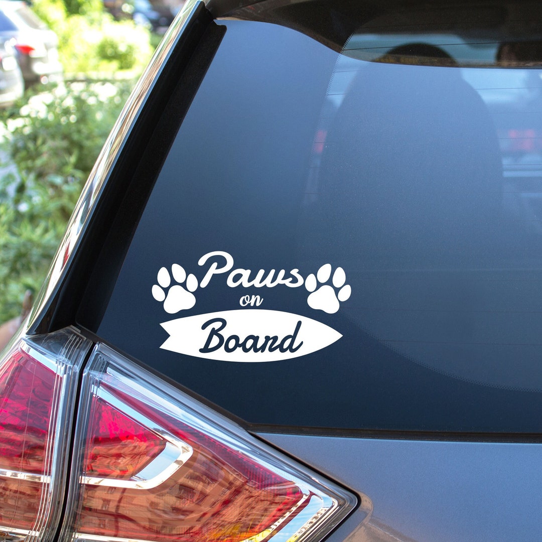 Paws on Board Car Vinyl Decal, Fur Mama, Fur Baby, Surfboard, Beach ...