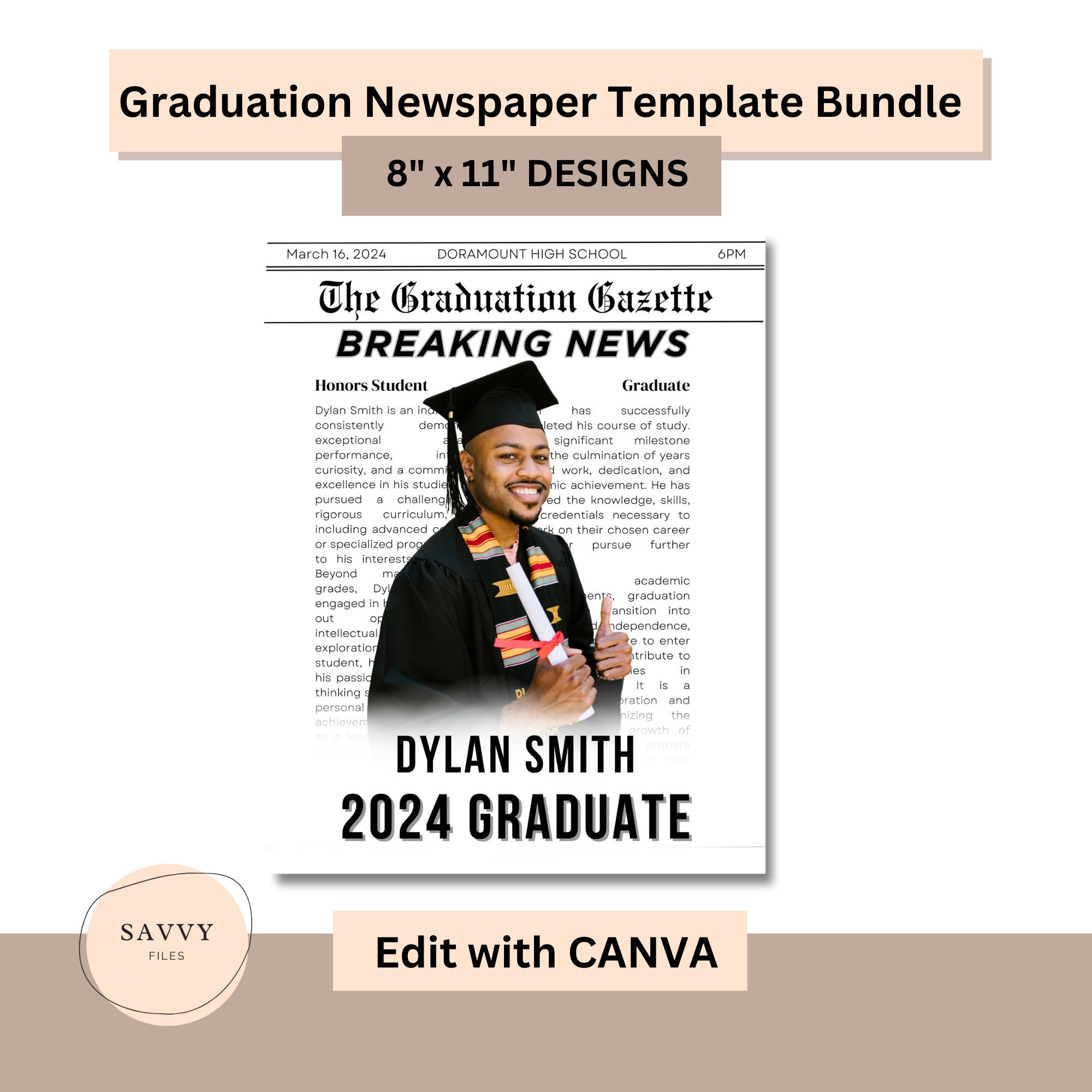 DIY Editable CANVA Graduation Announcement Newspaper Cover Template ...