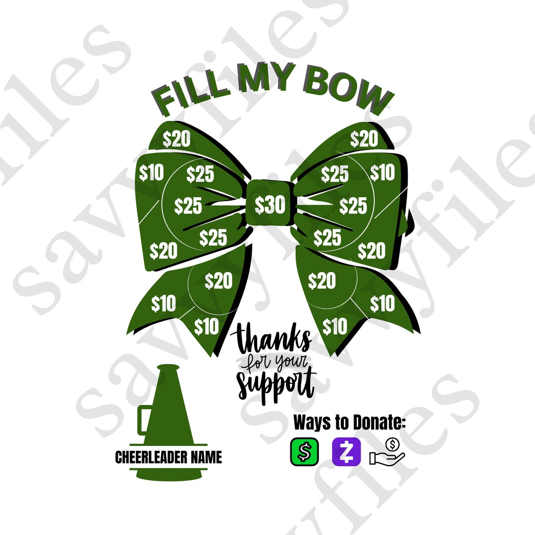 Cheer Fill My Bow Fundraiser Green Black and White Cheerleader Football ...