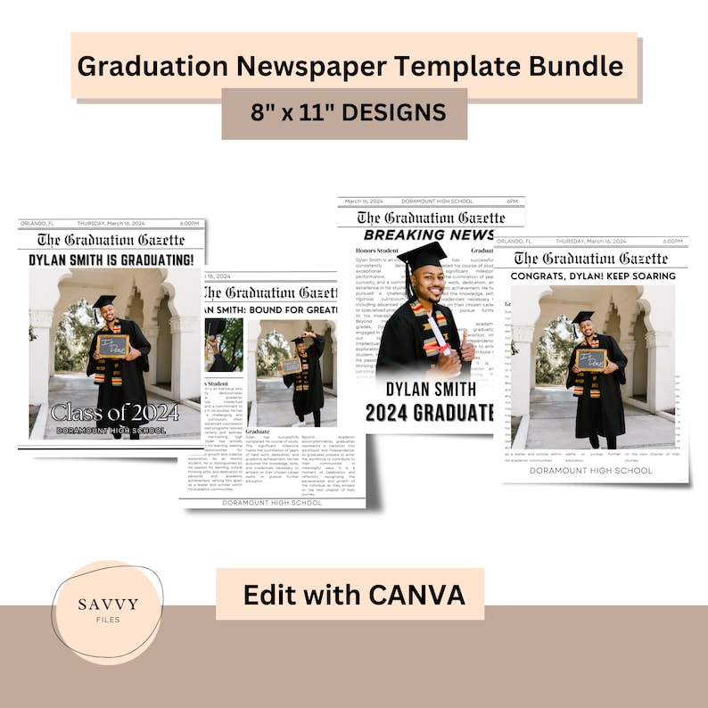 DIY Editable CANVA Graduation Announcement Newspaper Cover Template ...