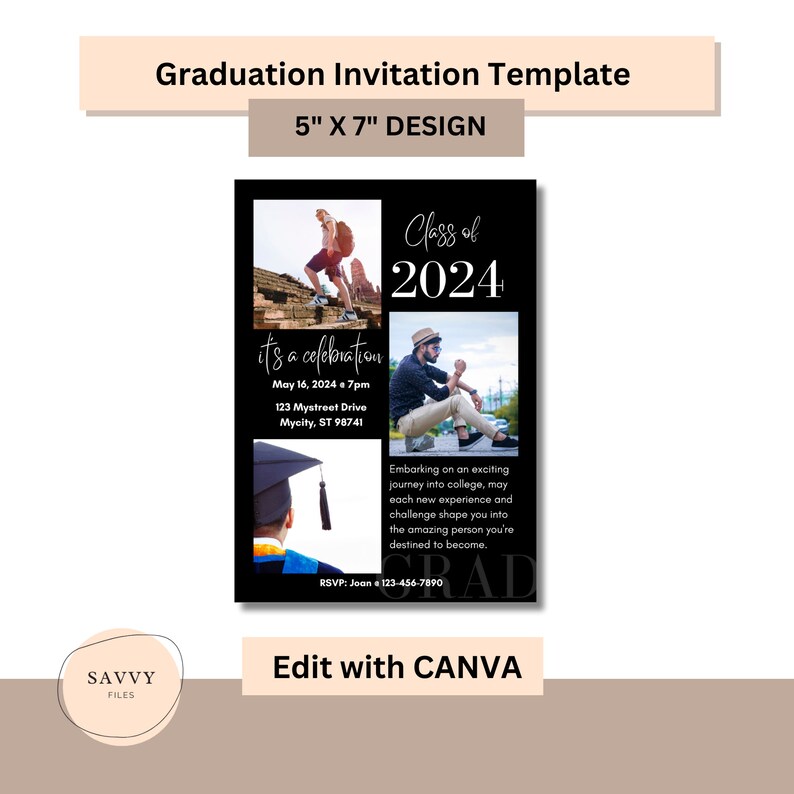 DIY Editable Canva Graduation Invitation Template, Personalized ...