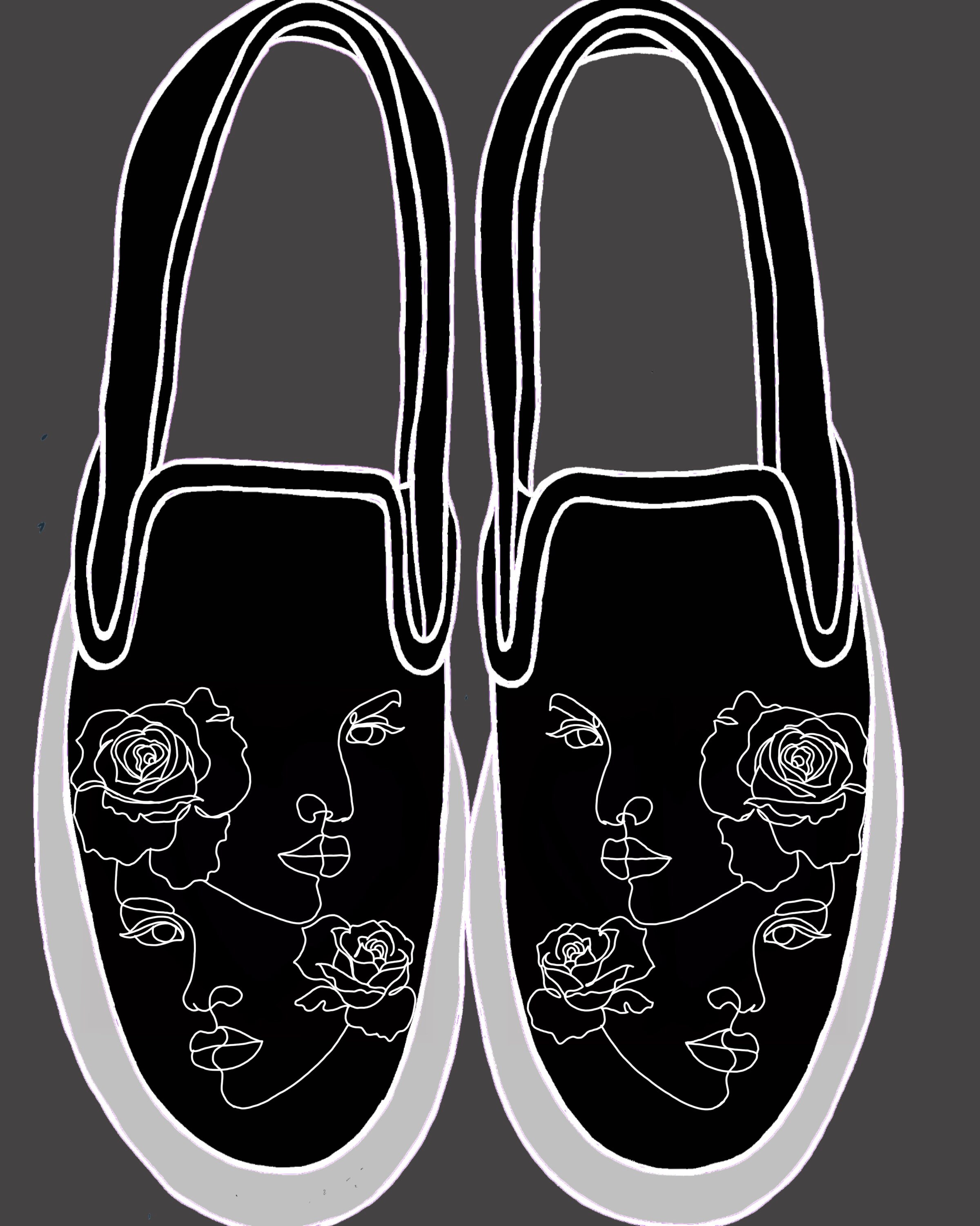 Faces and Flowers Line Drawing Canvas Shoes, Line Drawing, Contour Line ...