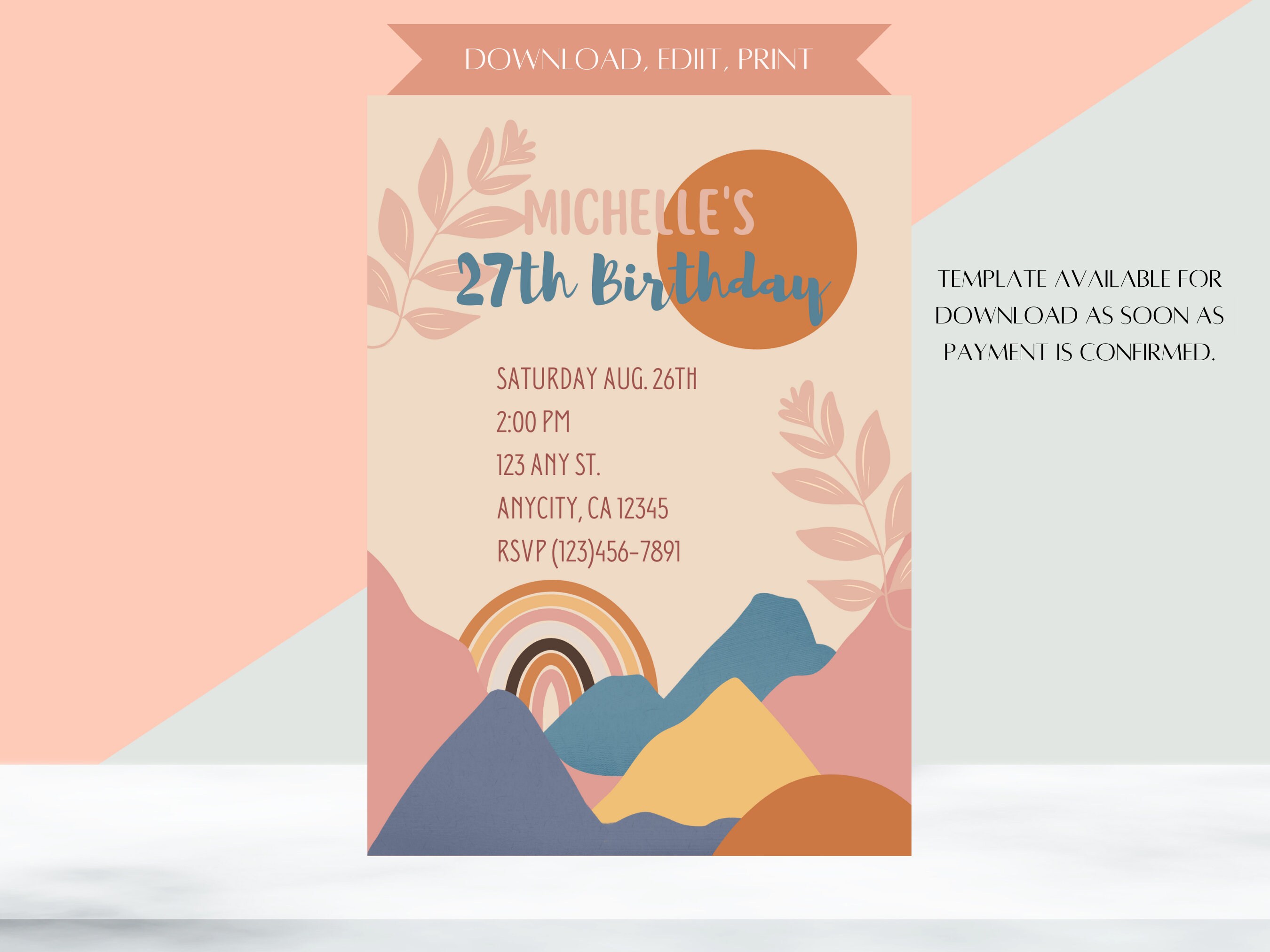 Boho Birthday Invite Editable Printable - Etsy