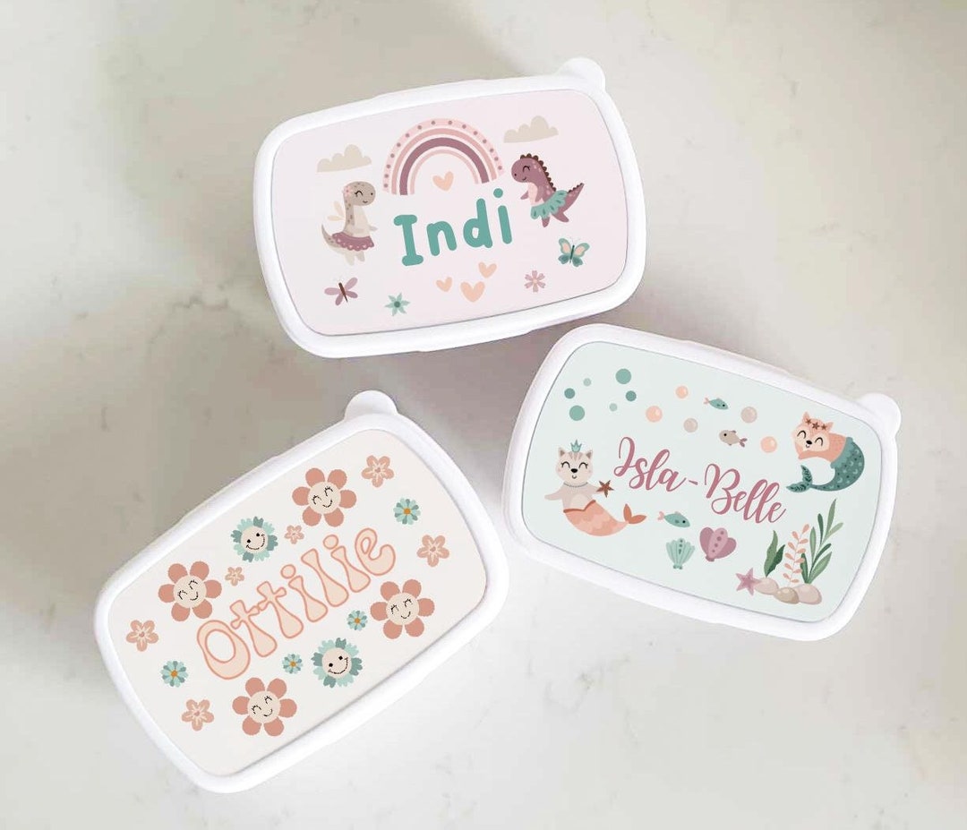 Personalised Children's Snack Lunch Box | Kid's Groovy Flowers, Girl ...