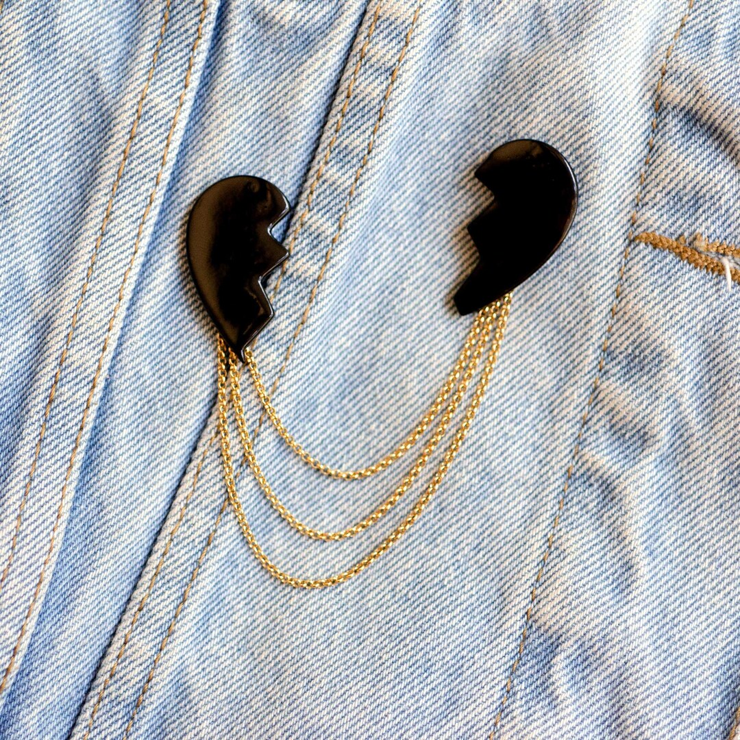 Broken Heart Collar Pins | Glass Friendship Lapel Pins | Treasures ...