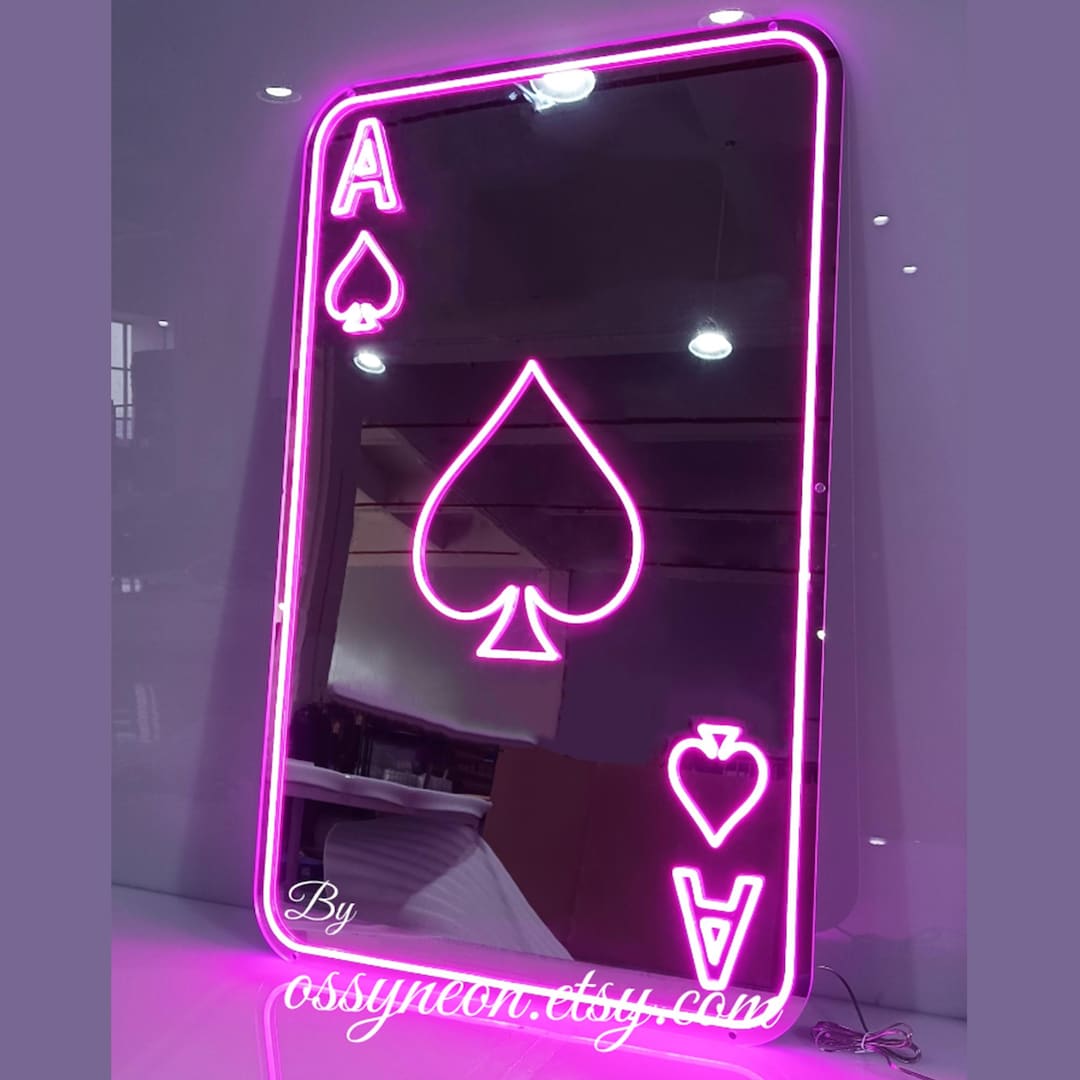Custom Poker Cards Neon Mirror Sign,playing Cards Room Acrylic Led ...