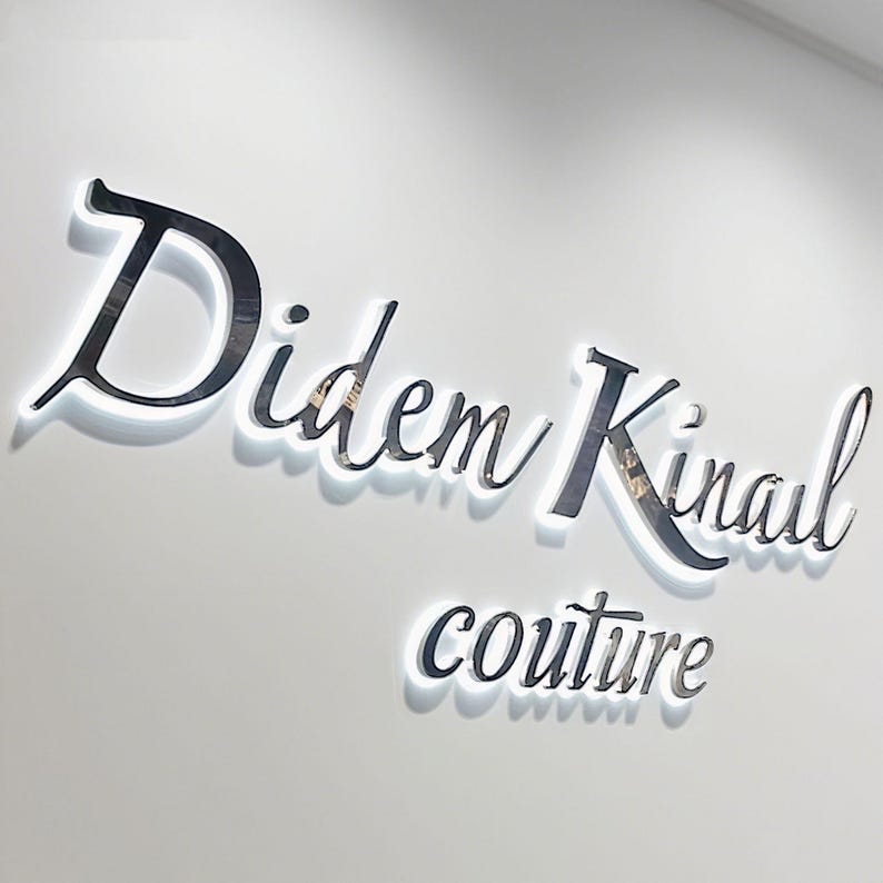 Custom Silver Stainless Steel LED Signage, Brushed Mirror Backlit ...