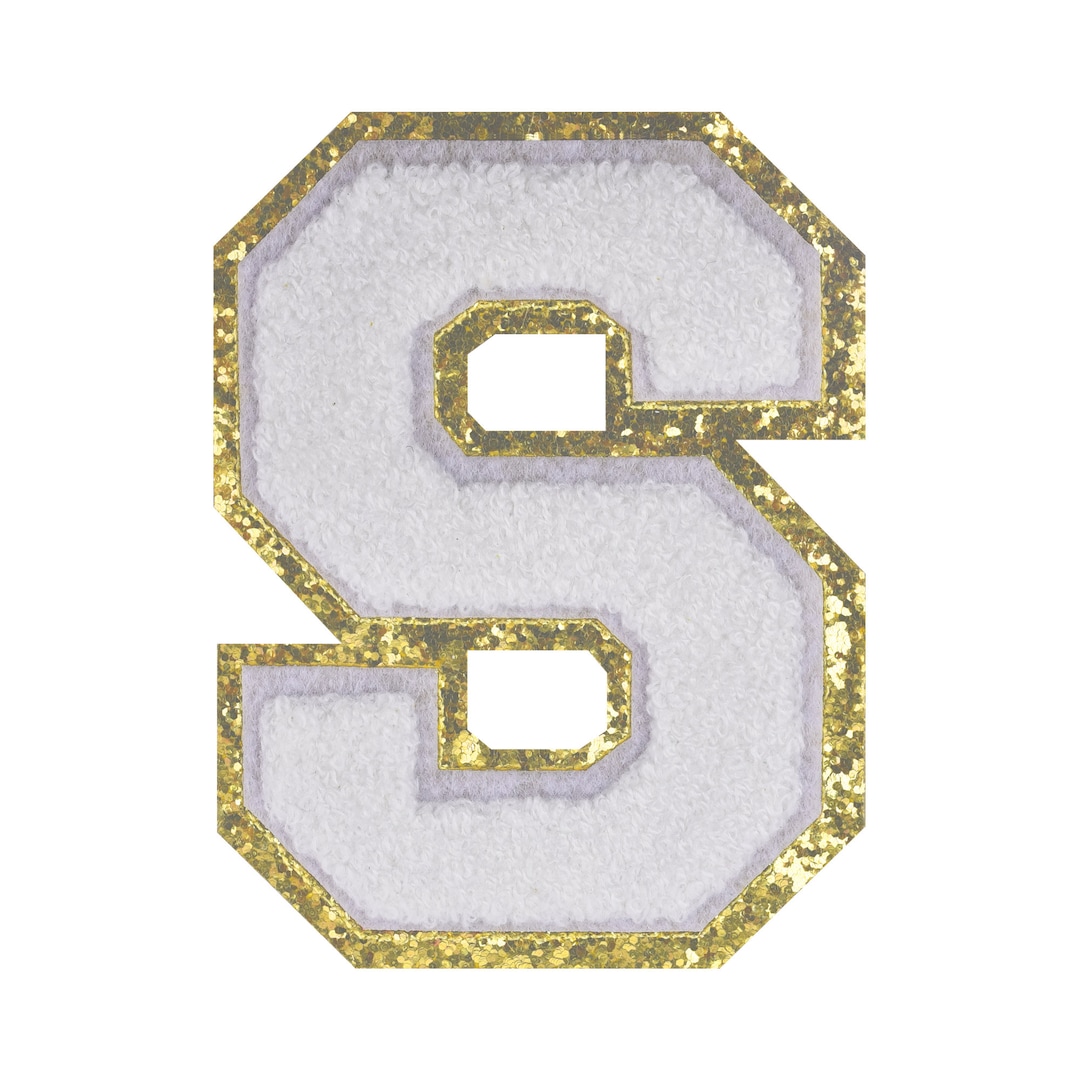 Glitter Iron on Letter Patches,white Chenille Letter Patches,4.5 Inch ...