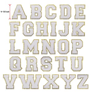 Glitter Iron on Letter Patches,white Chenille Letter Patches,4.5 Inch ...