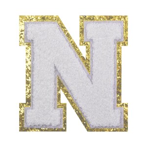 Glitter Iron on Letter Patches,white Chenille Letter Patches,4.5 Inch ...