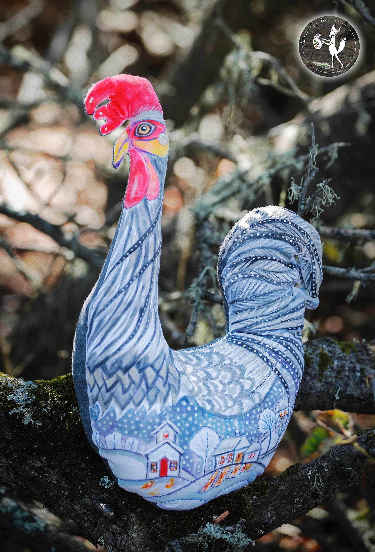 Textile Art Doll .coco the Rooster.home Decor.handmade and Hand Painted ...