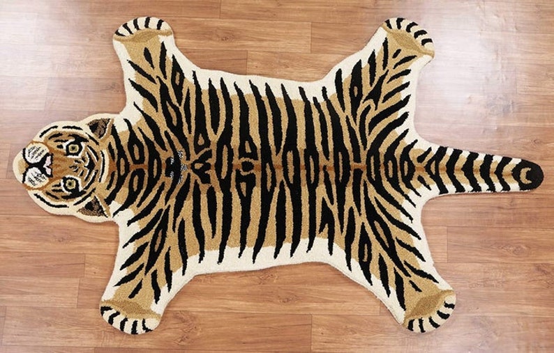 Hand-tufted Tiger Skin Shape Wool Rug Hand Tufted for Living - Etsy