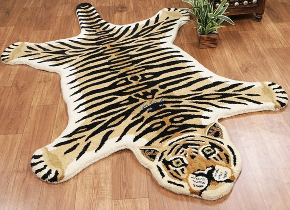 Hand-tufted Tiger Skin Shape Wool Rug Hand Tufted for Living - Etsy