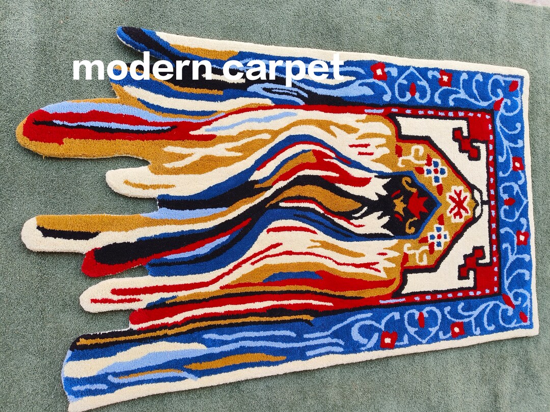 Melting Psychedelic Runner Tufted Rug Wool Handmade 3x5 Ft Colorful ...