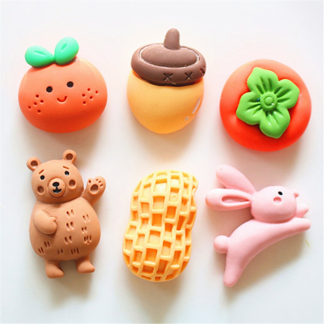 Resin Cartoon Food Charms: Miniature Bear, Rabbit, Orange, Pinecone - Etsy