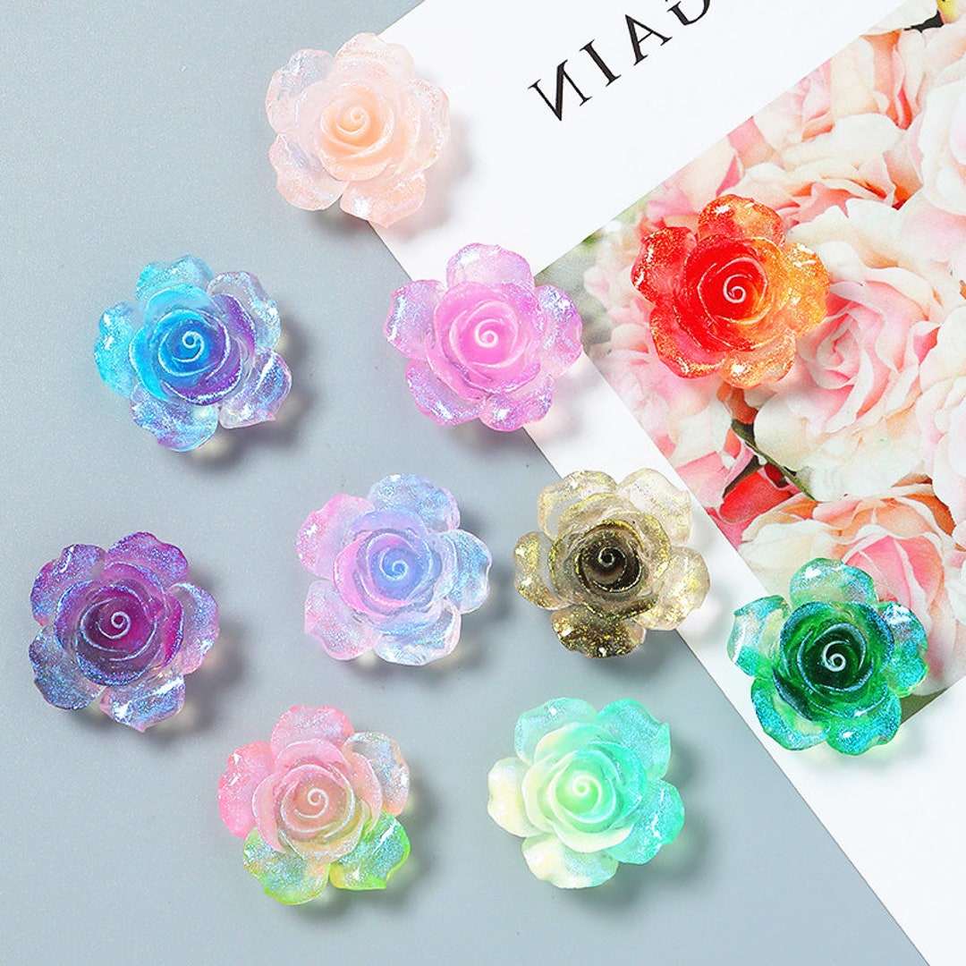 Gradient Transparent Glitter Rose Flower Resin Accessories for DIY ...