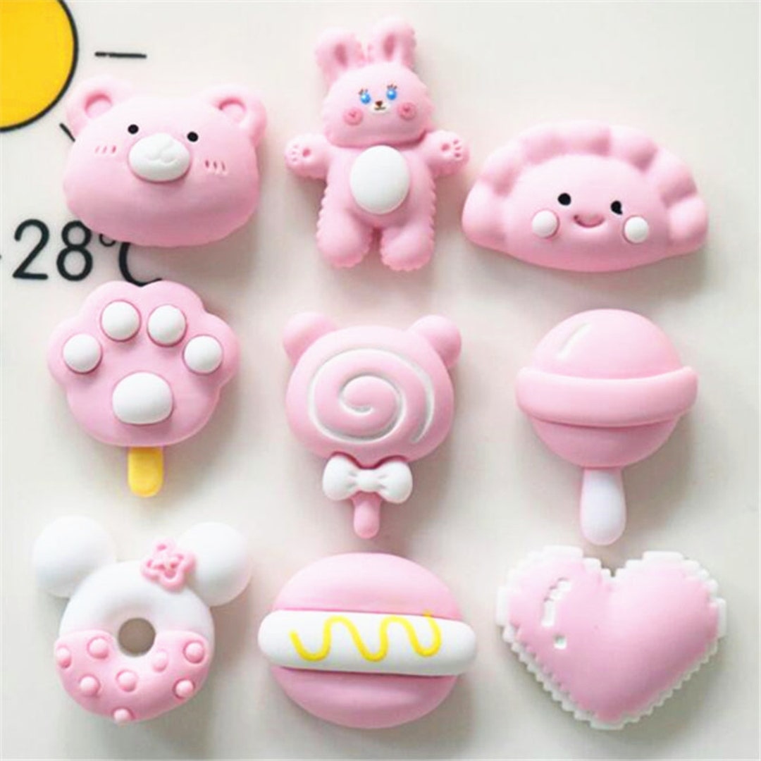 Pink White Bear Donut Dumpling Lollipop Resin Cartoon Simulation Fake ...