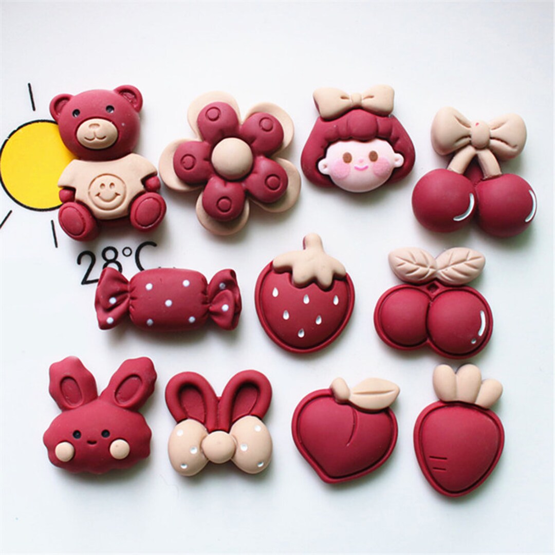 Cherry Bear Flower Bow Resin Cartoon Simulation Fake Food for DIY ...