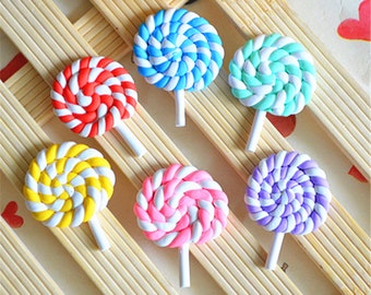 6 Polymer Clay Lollipop Candy Cabochonsdecoden - Etsy