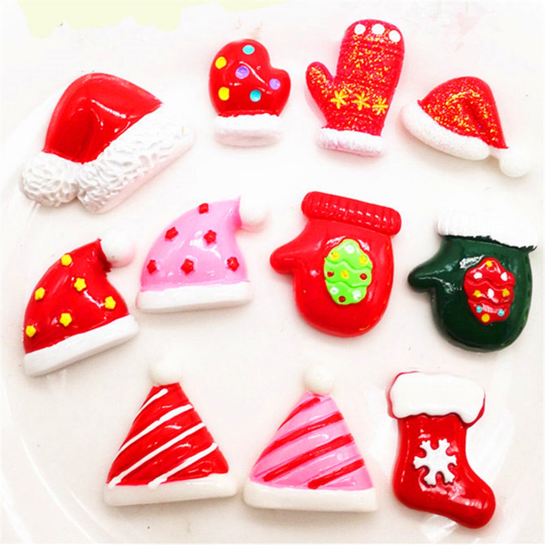 Christmas Resin Charms: Hat, Glove & Stocking Embellishments (10pcs) - Etsy