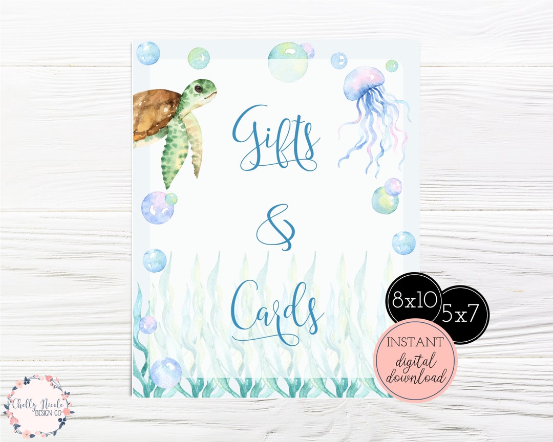Printable Gifts and Cards Sign | Ocean Sea Turtle Baby Shower Sign | B1 ...