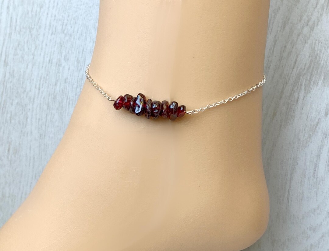 Genuine Garnet Crystal Anklet Gold, Sterling Silver January Birthstone ...