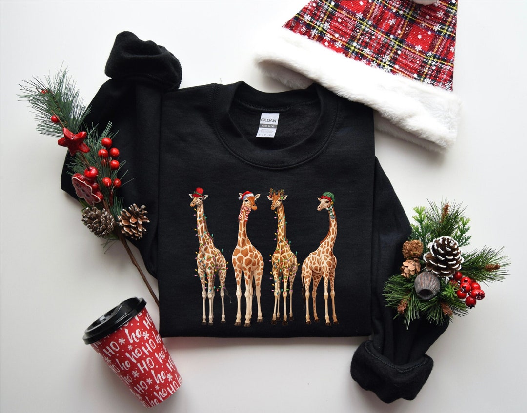 Giraffes Christmas Lights Sweatshirt, Giraffe Merry Christmas Shirt ...
