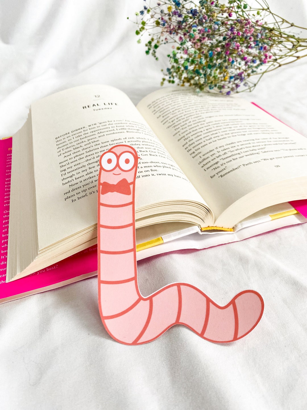 Bookworm Bookmark | Cute, Funky, Pink, Worm Bookmark - Etsy