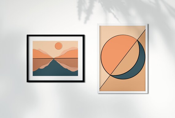 Set of 2 Printable Wall Art: Minimalistic Geometric Sun/Moon | Etsy