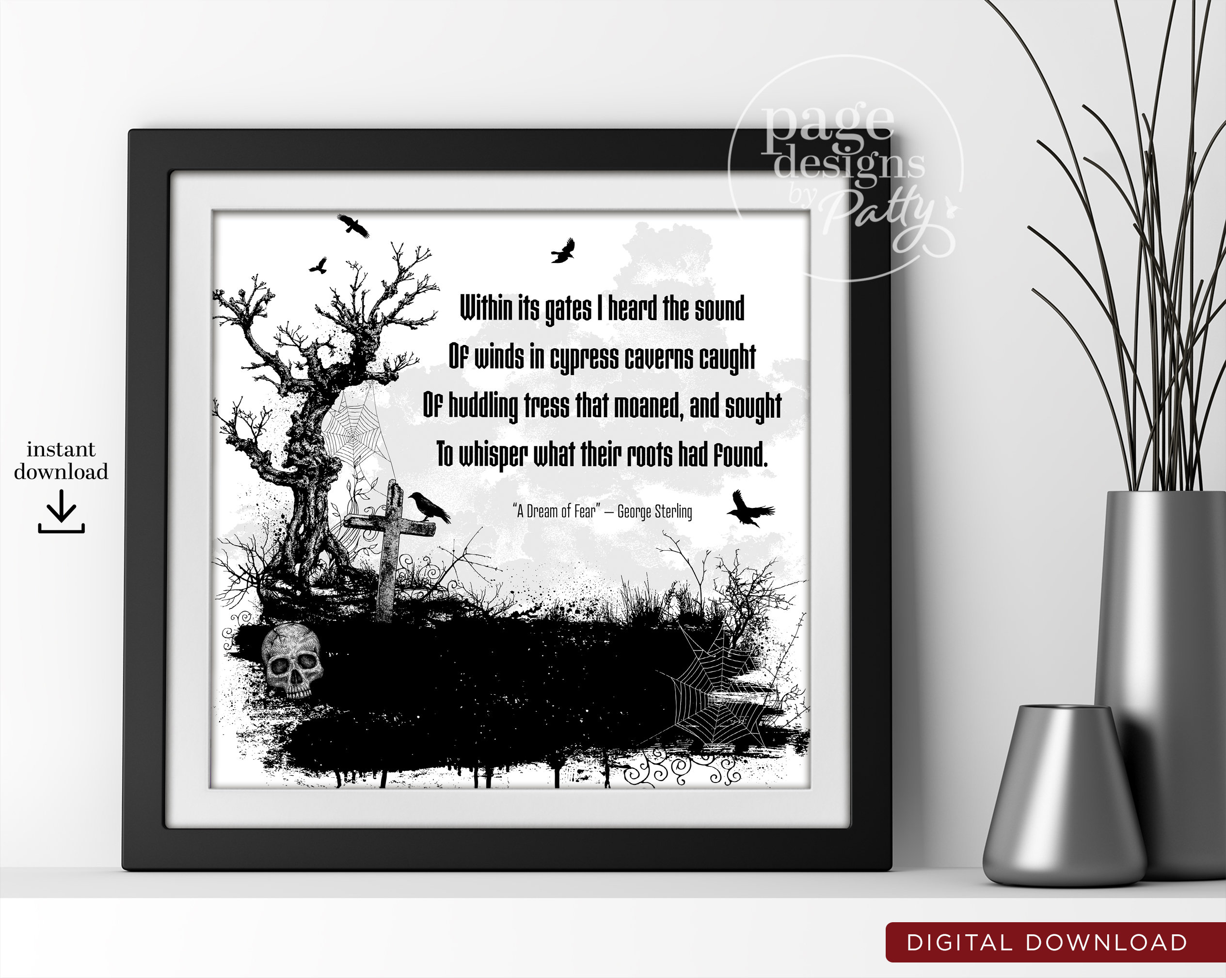 Halloween Wall Art Digital Download, Sterling Cemetery Poem, Scary ...