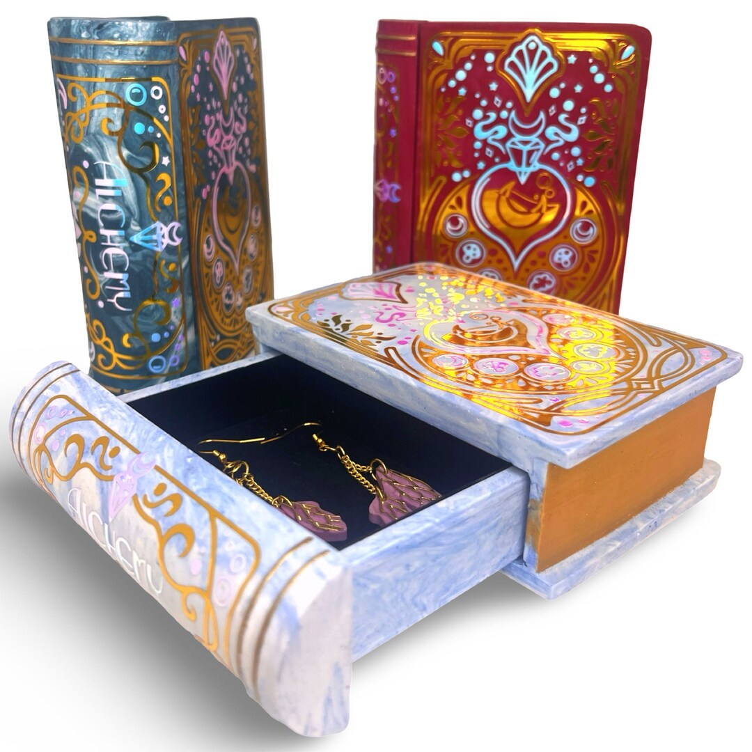 Book Shaped Jewellery Box Alchemy and Potions Art Nouveau Themed Hidden ...