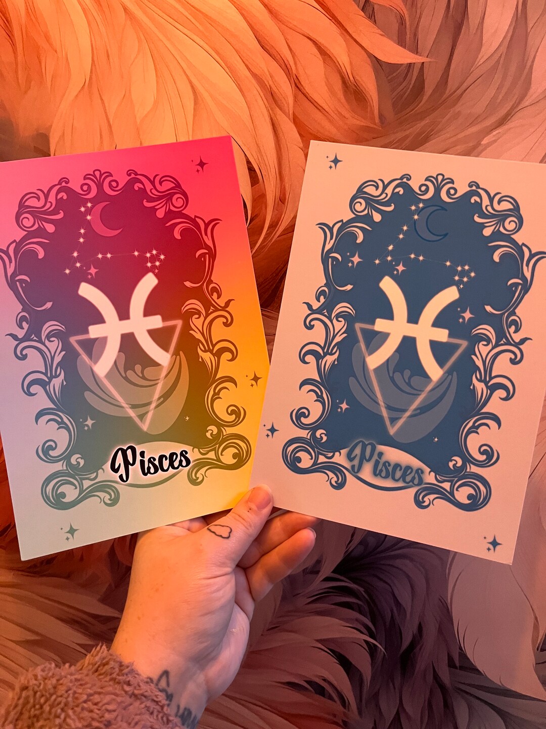Pisces Art Nouveau Style Art Print. Signs of the Zodiac Art. Colourful ...