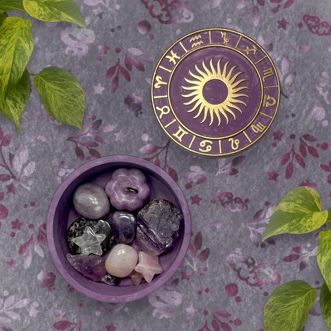 Zodiac Box - Sun Detail Purple Trinket Box, Celestial Style Jewellery ...