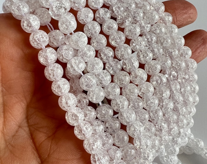 6mm Synthetic Clear Crackle Quartz, Smooth Round Beads, Jewelry Making ...