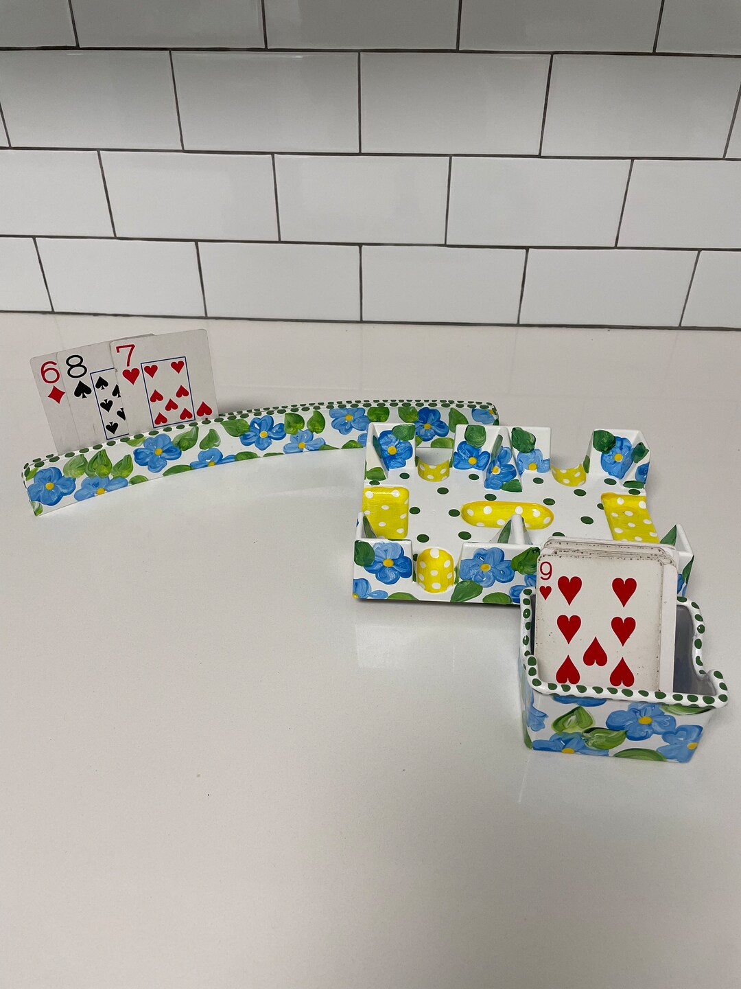 3 Piece Hand Painted Canasta Tray Set - Etsy